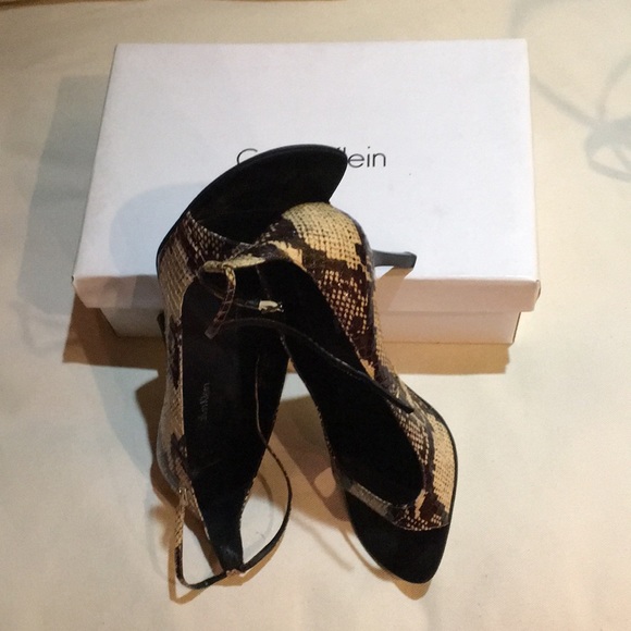 Calvin Klein | Shoes | Calvin Klein Python Print High Heel Sandals ...